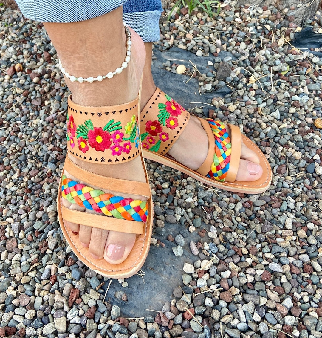 Mexican Handmade Sandal, Mexican Flip Flops With Embroidery, Mexican ...