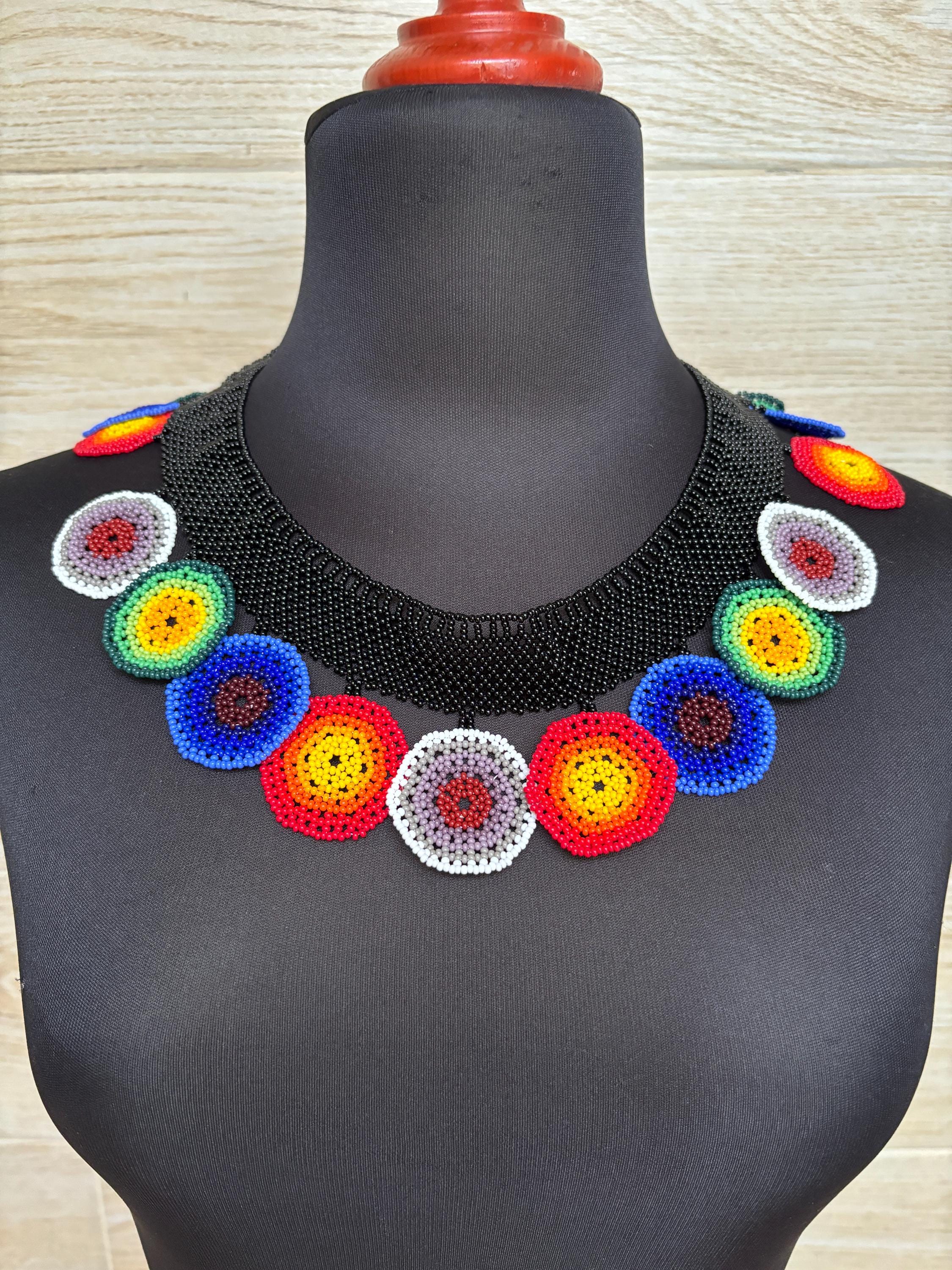 Handmade Huichol Beaded Choker: Colorful Mexican Necklace - Etsy