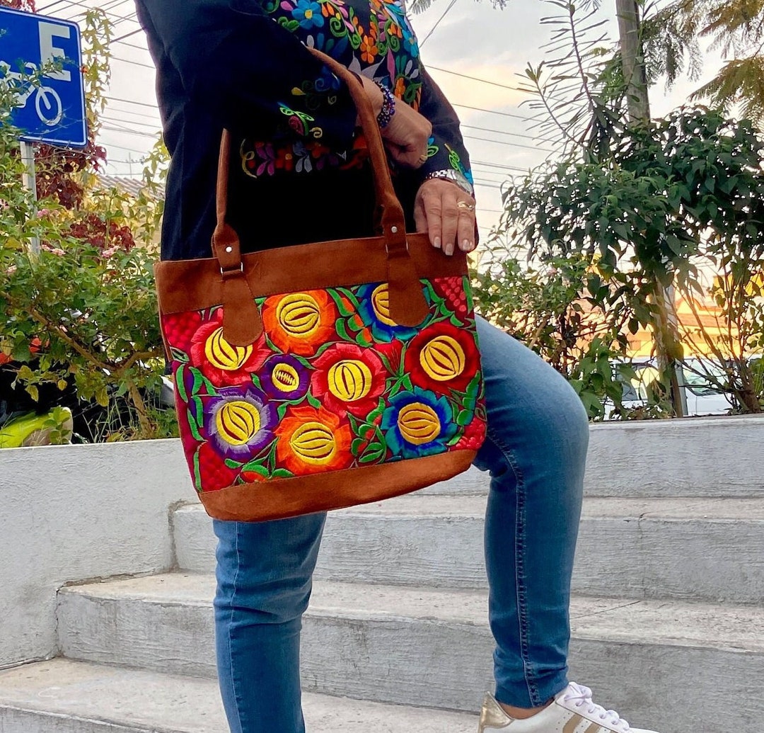 Handmade Floral Embroidered Mexican Bag: Boho Cotton Tote - Etsy