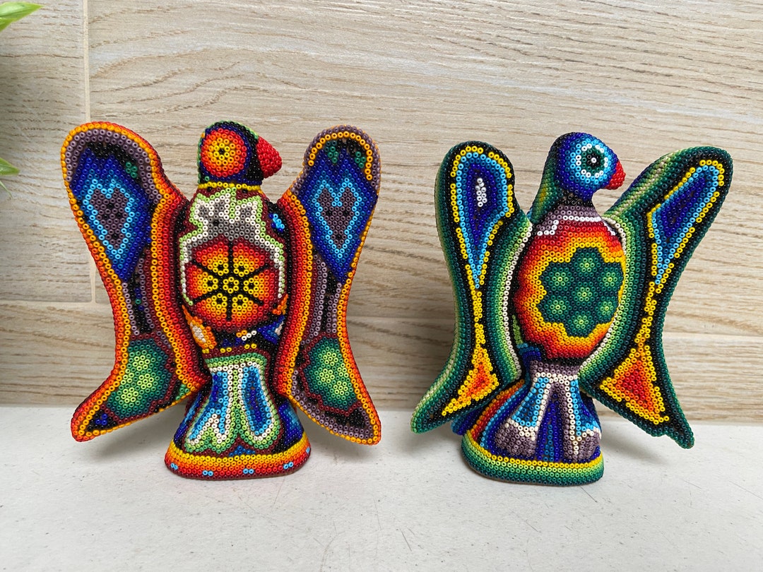 Huichol Eagle Statue Lined With Tiny Beads, Huichol Decor, Huichol ...