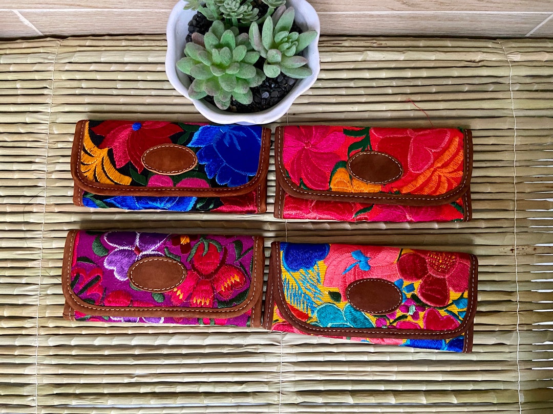 Mexican Wallet With Floral Embroidery, Handmade Wallet, Traditional ...
