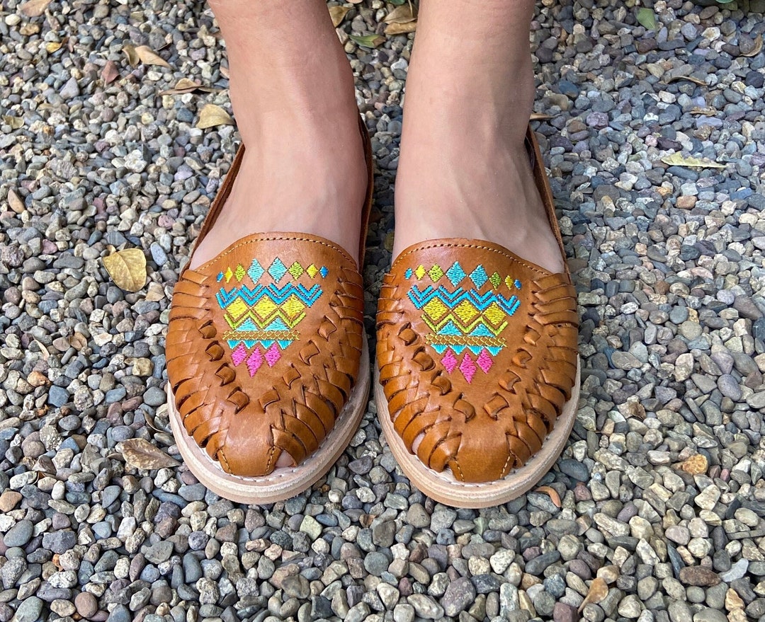 Mexican Embroidered Shoe, Mexican Leather Shoe, Trendy Sandals, Braided ...