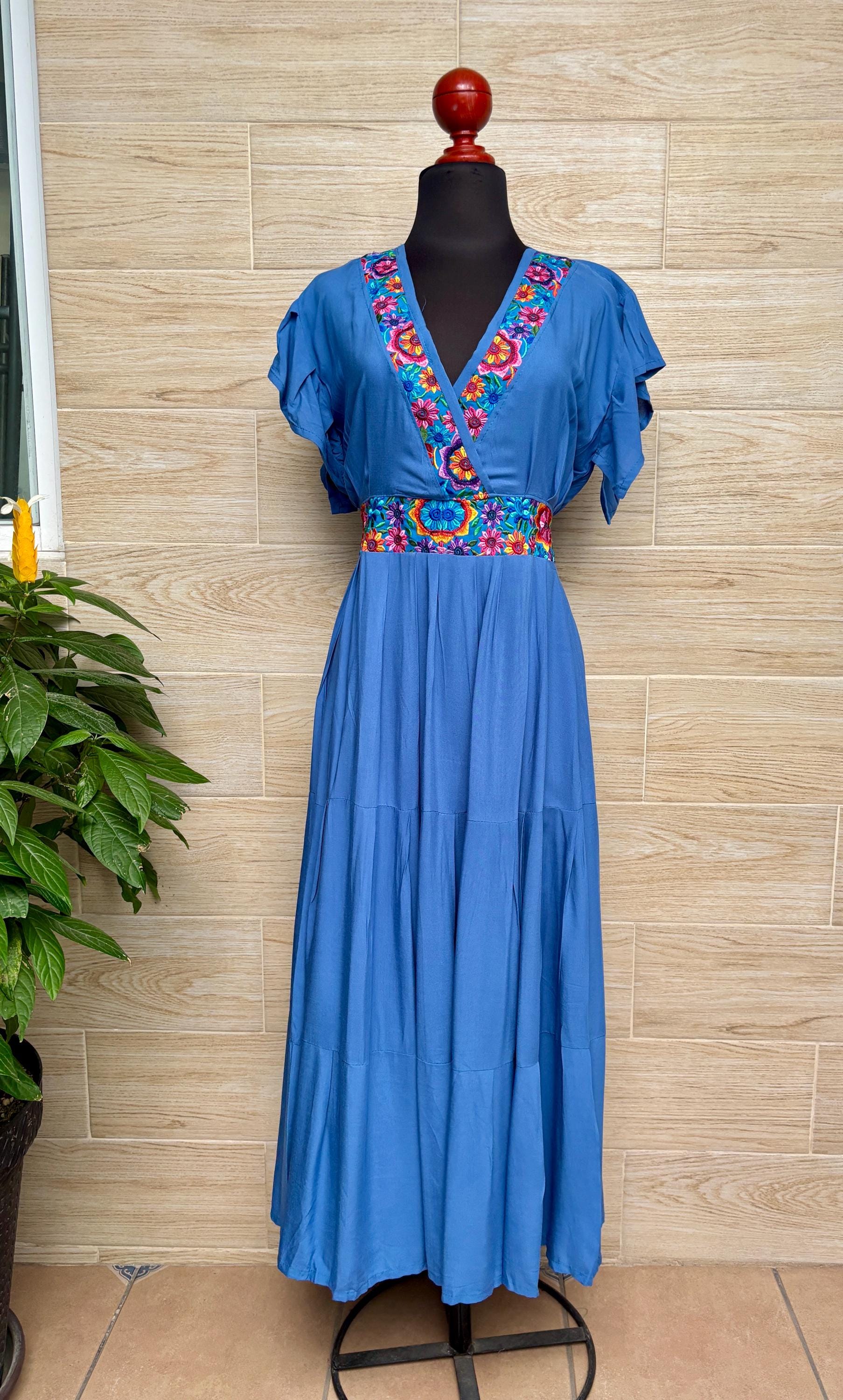 Embroidered Rayon Maxi Dress: Handmade Boho Mexican Dress - Etsy