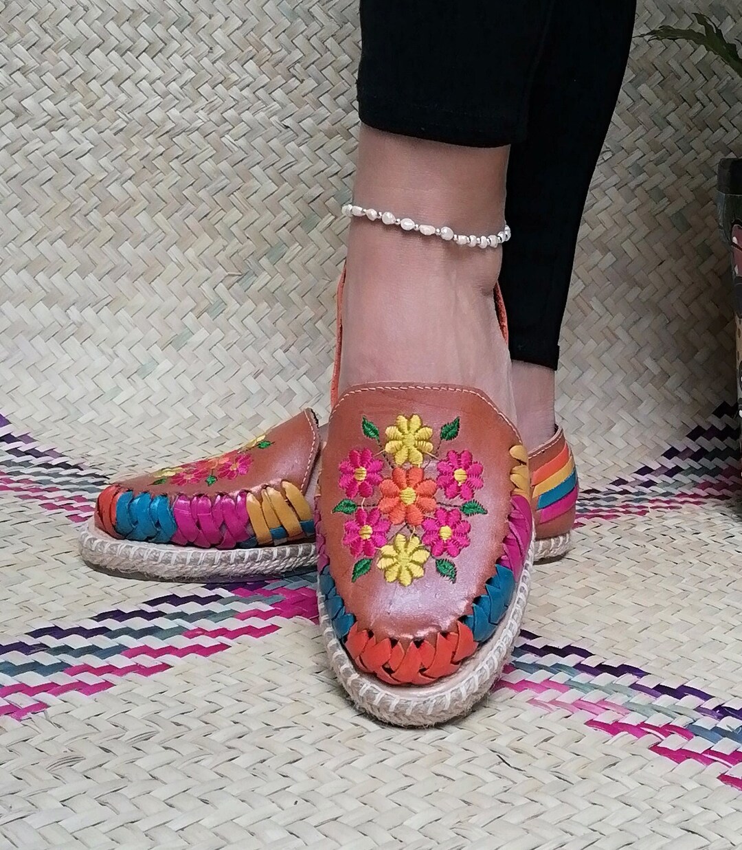 Mexican Floral Shoe, Typical Mexican Shoe, Mexican Leather Shoe ...