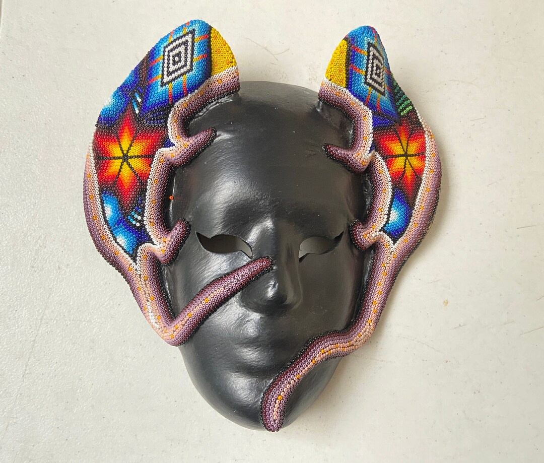 Huichol Mask With Iguanas, Mexican Mask, Huichol Decor, Huichol ...