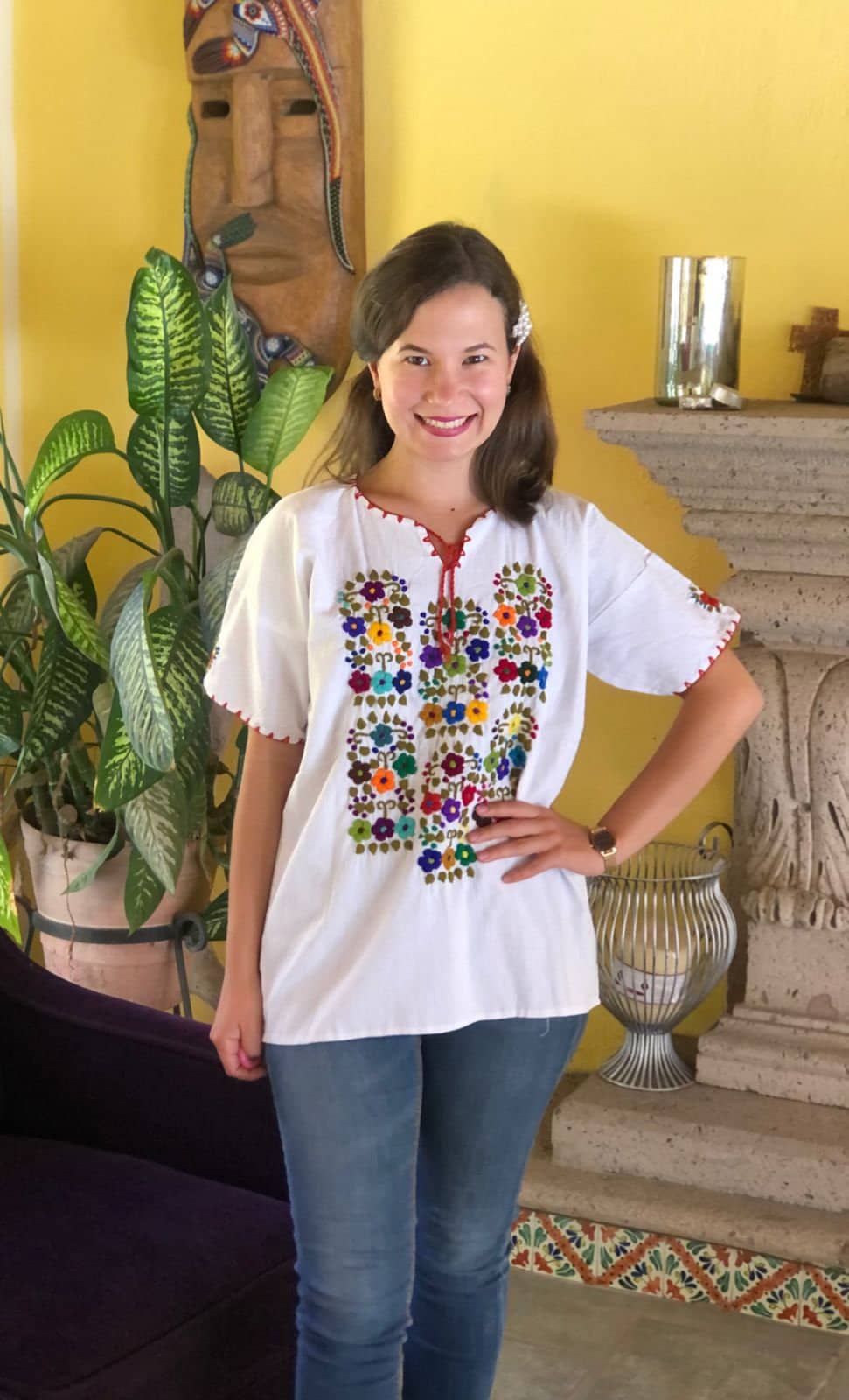 Traditional Mexican Floral Embroidery Blouse, Multicolored Floral ...