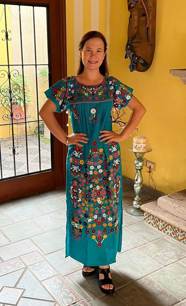 Handmade Mexican Embroidered Dress: Manta Cotton Boho Floral Gown - Etsy