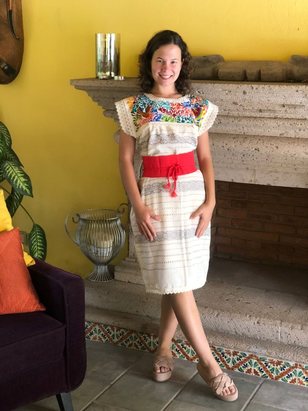 Mexican Loom Dress, Hand Embroidered Mexican Dress, Mexican Floral ...