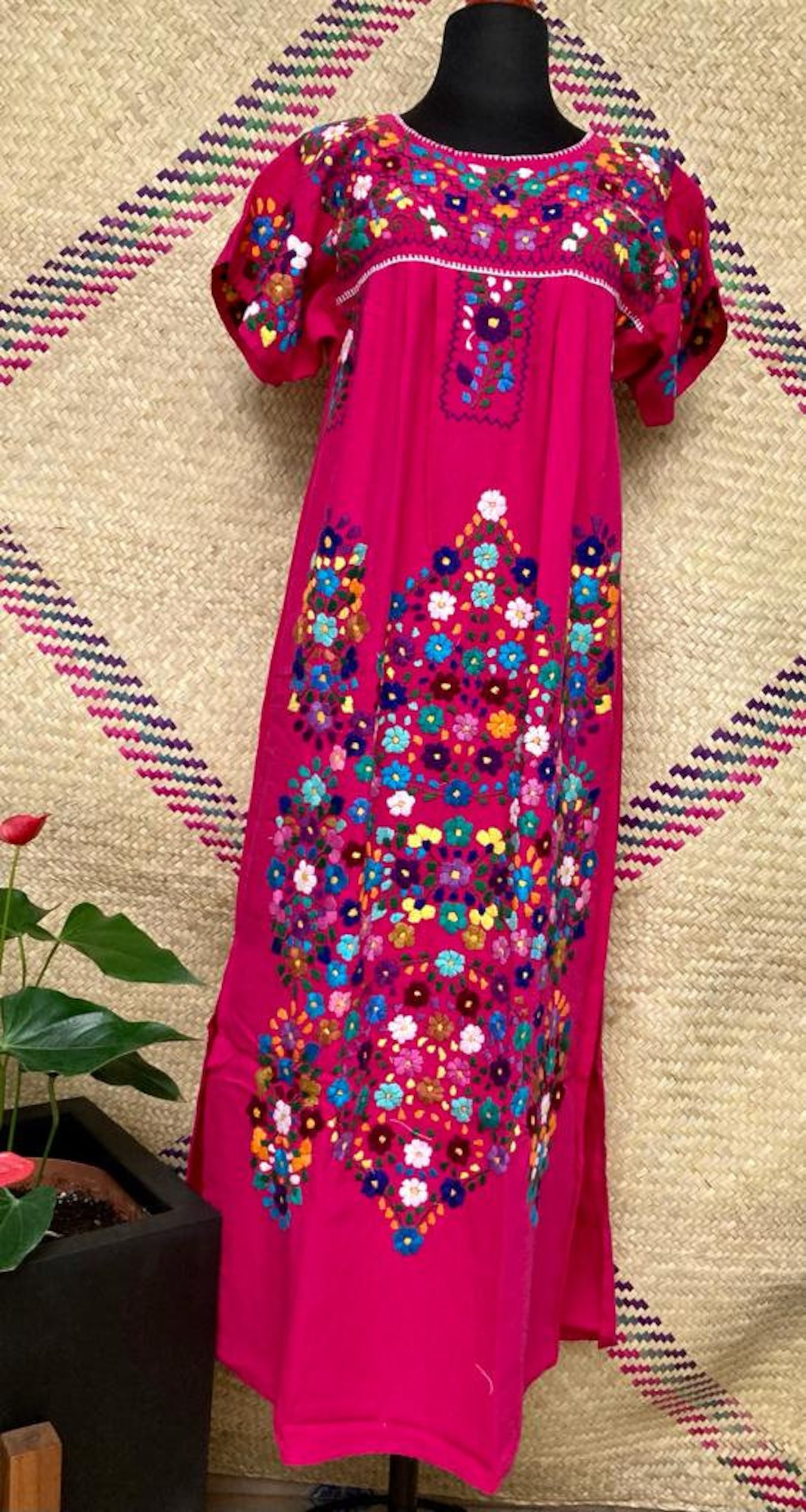 Handmade Mexican Embroidered Dress: Manta Cotton Boho Floral Gown - Etsy