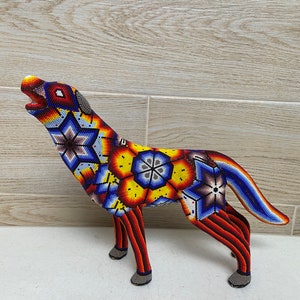 Huichol Coyote Statue, Huichol Art Figure, Huichol Coyote Decor ...
