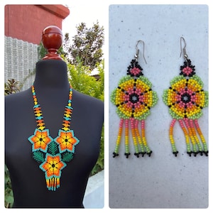 Mexican Necklace Set, Colorful Choker, Huichol Necklance Handmade ...