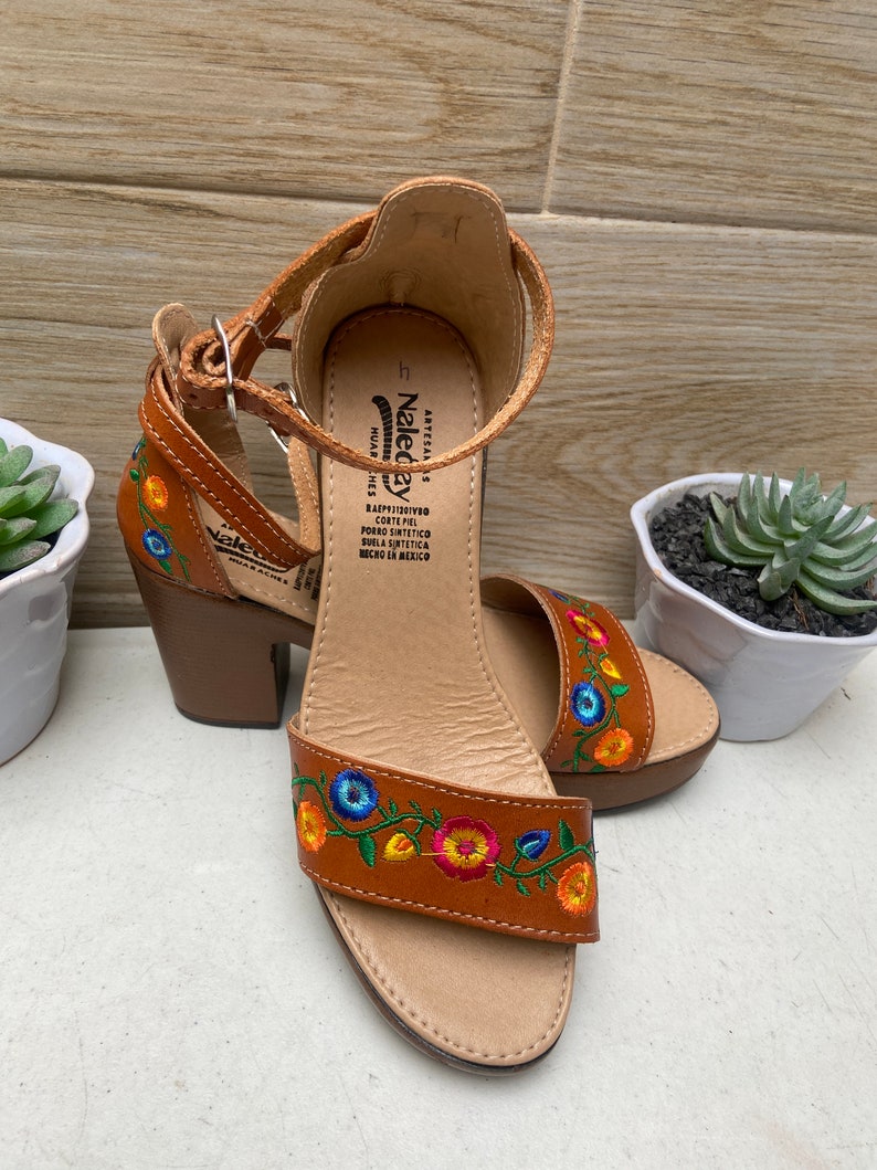 Handmade Floral Huarache Sandals: Mexican Leather Platform Heel - Etsy