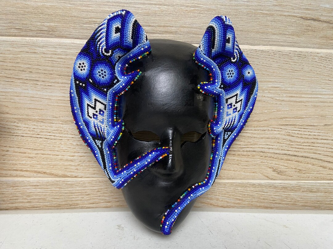 Huichol Mask With Iguanas, Mexican Mask, Huichol Decor, Huichol ...