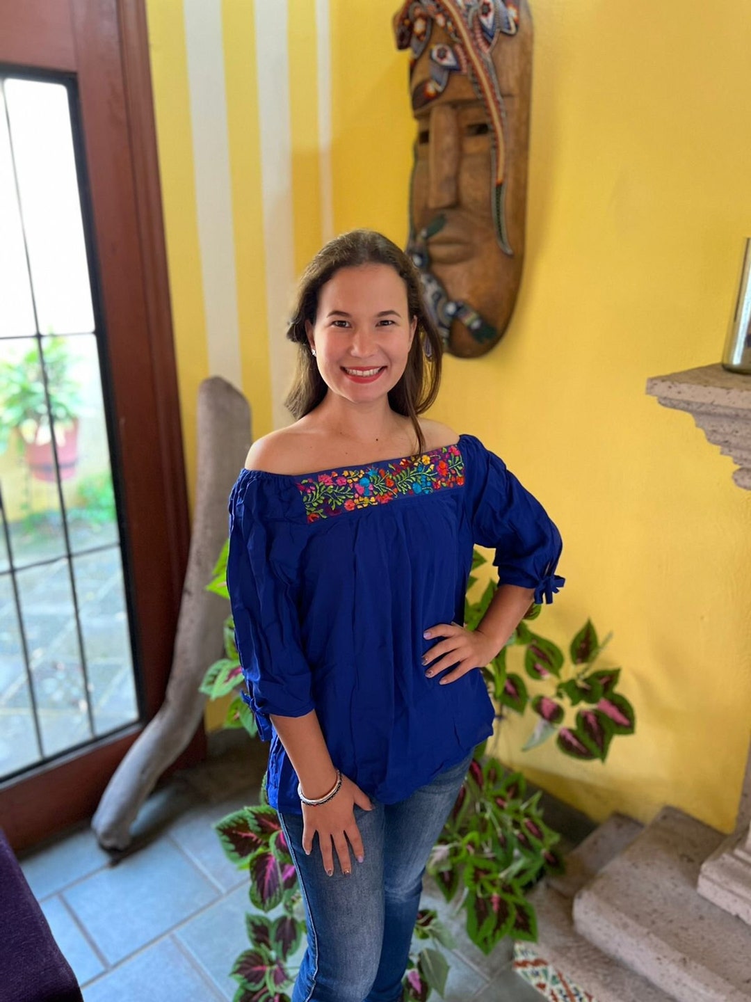 Mexican Blouse, Bare Shoulder Blouse, Strapless Blouse, Ethnic Blouse, Embroidered Blouse With ...