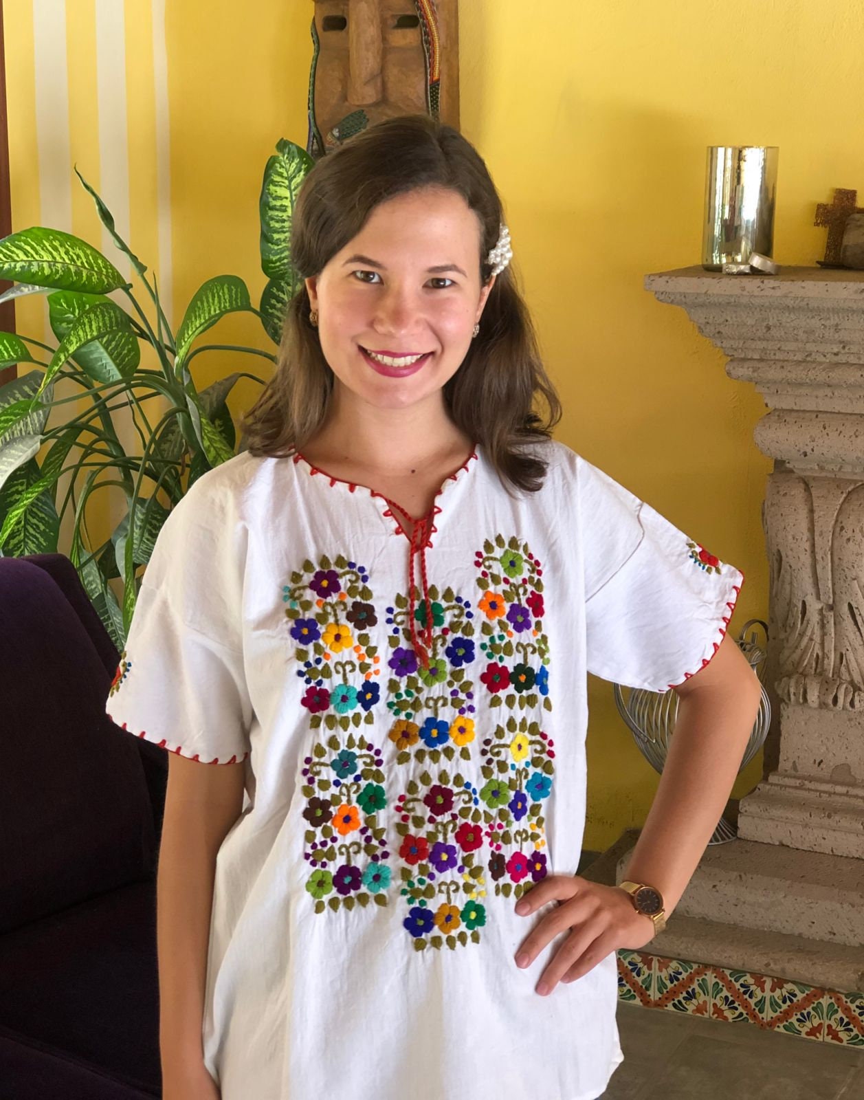 Traditional Mexican Floral Embroidery Blouse, Multicolored Floral ...