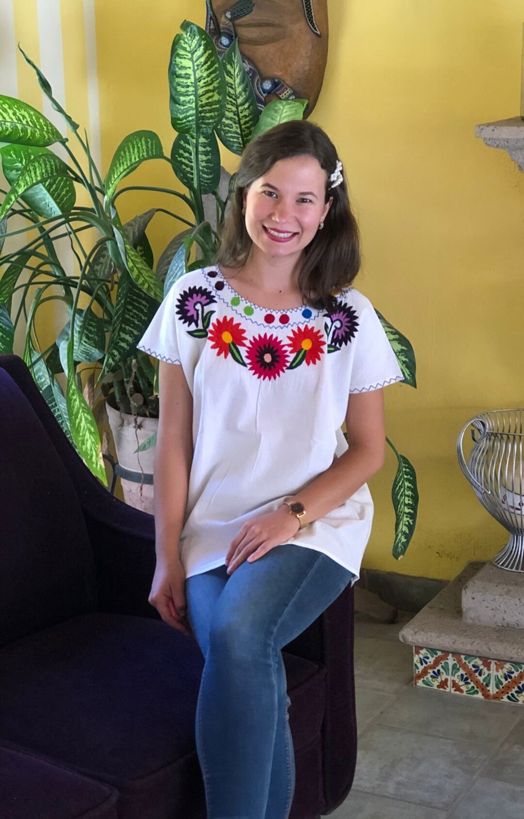 Hand Embroidered Mexican Floral Blouse: Ethnic Huipil Top - Etsy