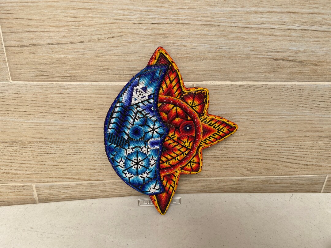 Huichol Eclipse Sun and Moon Statue, Huichol Decor, Huichol Beadwork ...