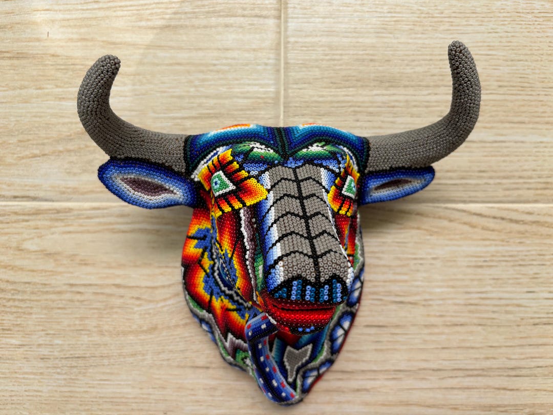 Handcrafted Beaded Bull Head Wall Decor – Authentic Huichol Art ...