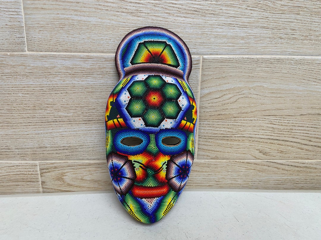 Huichol Mascara With Pompadour Mexican Mask, Huichol Decor, Huichol ...
