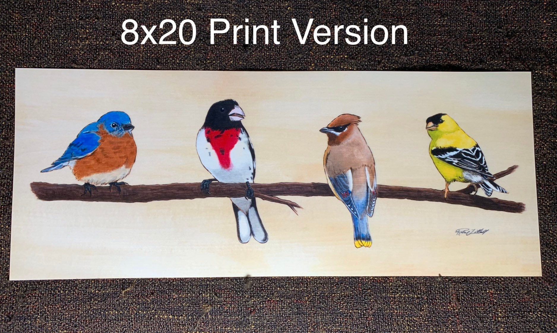 Birds on a Branch Painted Pyrography, Natural Live Edge Wood, Wood ...
