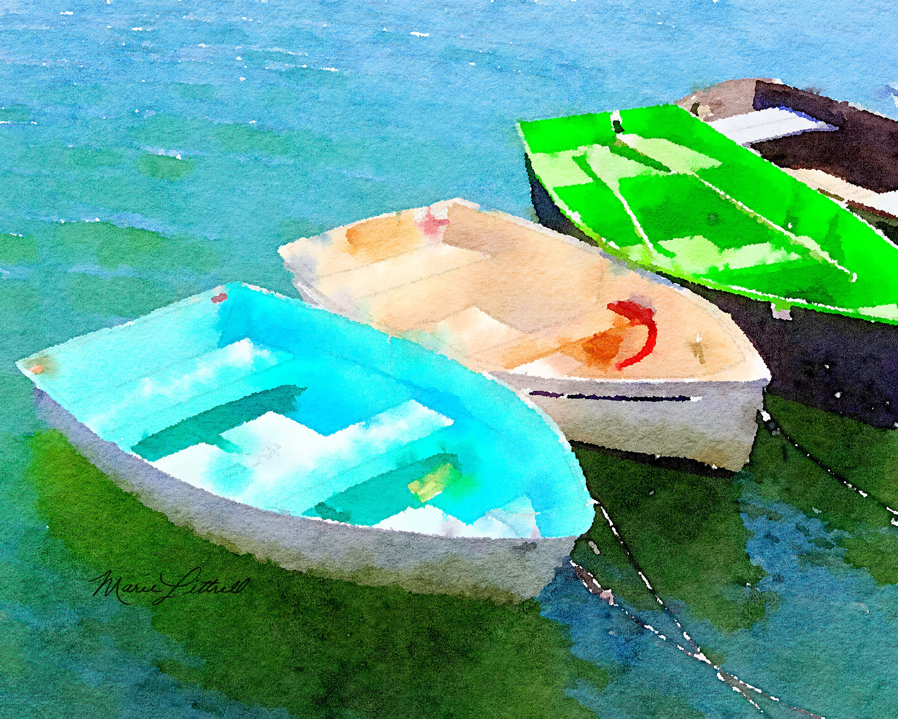 Watercolor Rowboats, Giclée Print, Camden/rockport Maine, Colorful ...