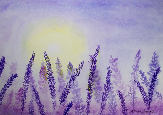Lavender Fields Watercolor Painting Purple Floral Watercolor | Etsy