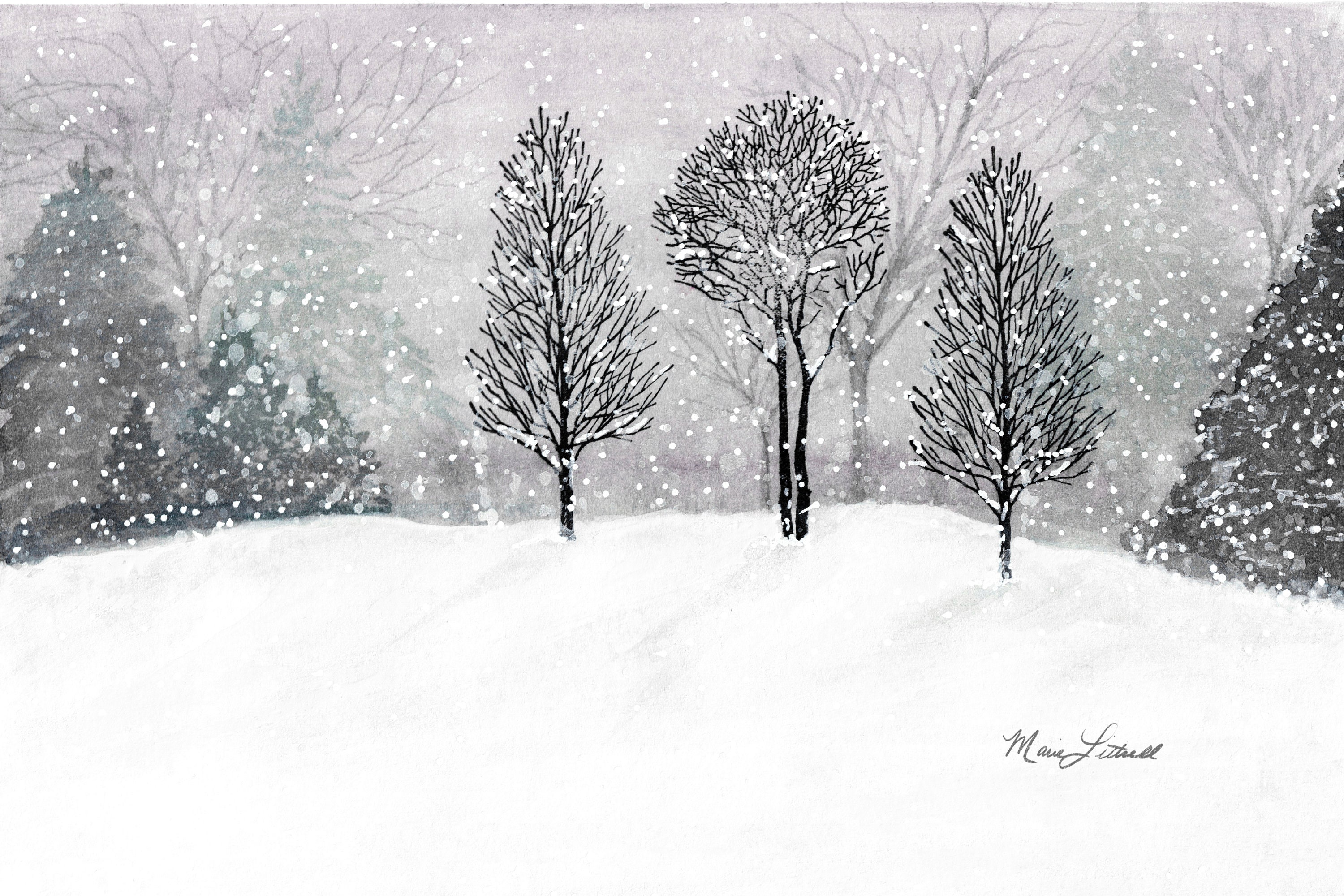ORIGINAL Watercolor Painting Art Print, Snowy Winter Blizzard Scene ...