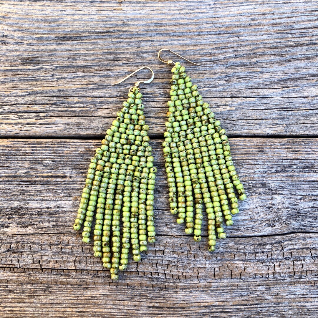 Rock Steady (V Shaped Fringe) - Chartreuse - Handwoven Seed Bead Beaded ...