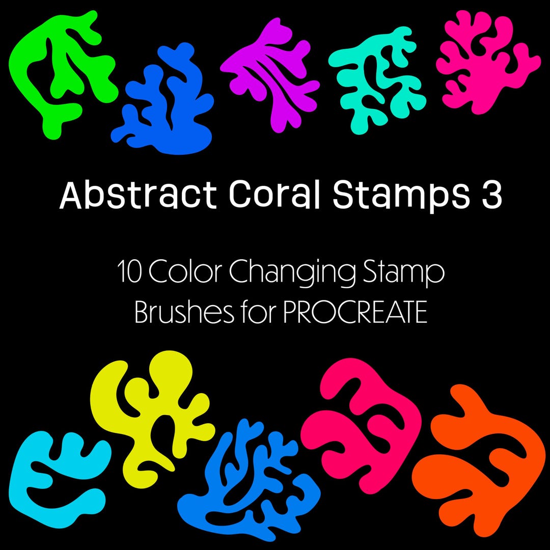 Abstract Coral Procreate Brushes: Color Changing Stamps (digital ...