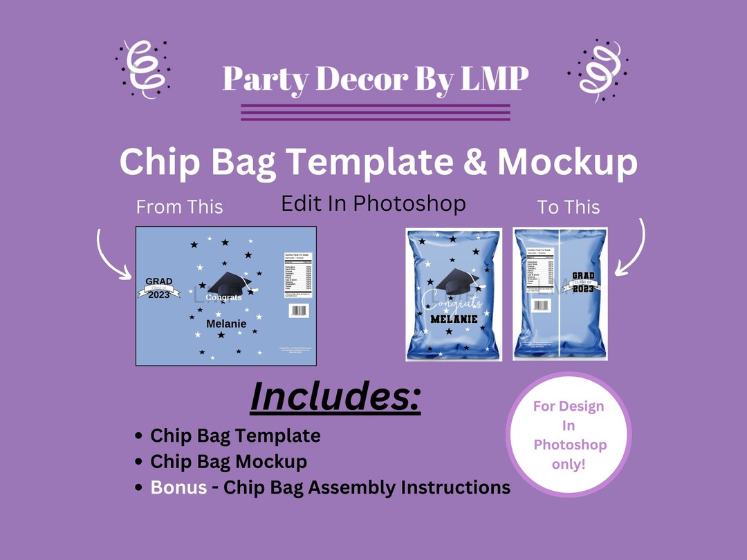 Chip Bag Template - DIY Chip Bag - Party Favor Templates - Photoshop ...