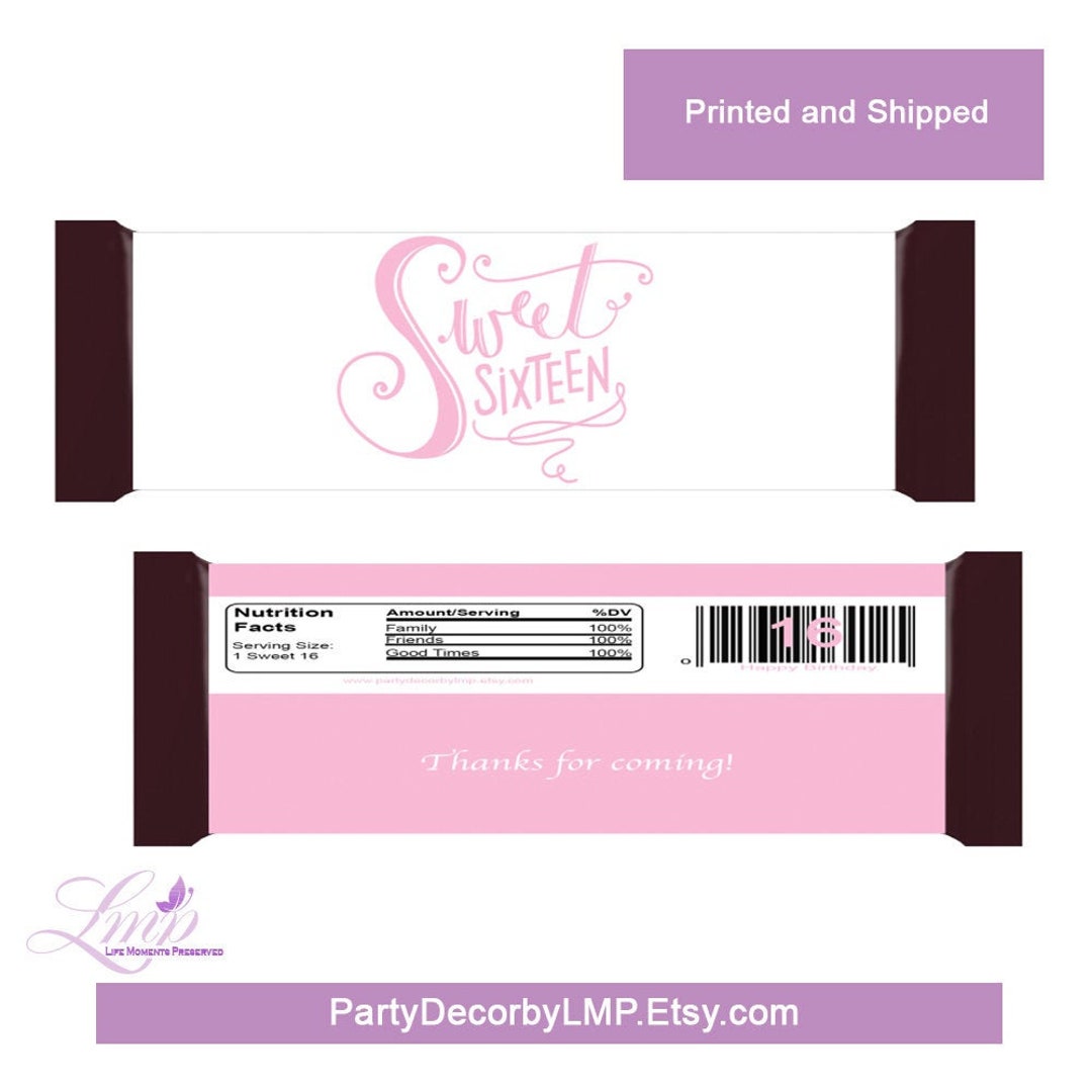Sweet 16 Candy Bar Wrappers | Sweet 16 Labels | Happy 16th Birthday ...