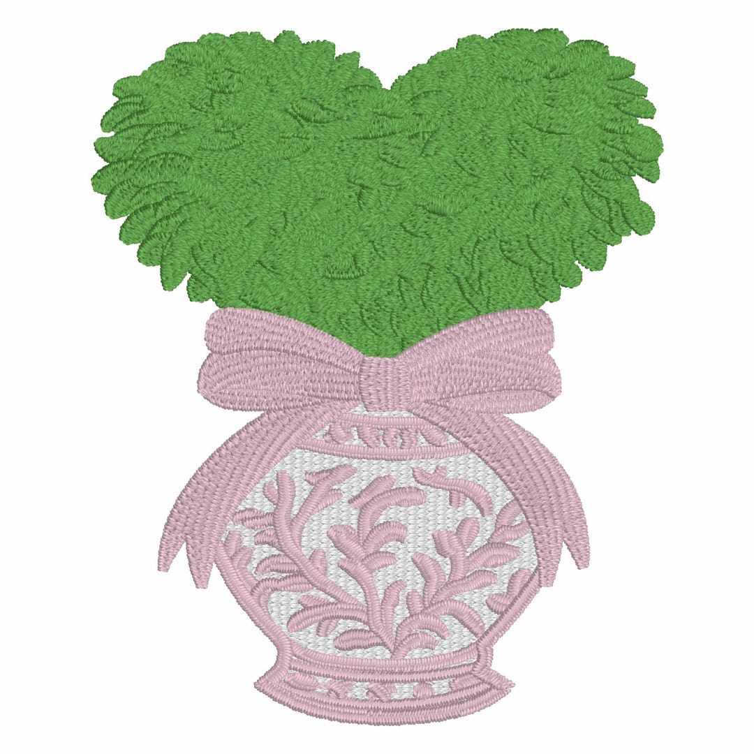 Heart Topiary Embroidery Design: Chinoiserie Ginger Jar, Bow (digital ...
