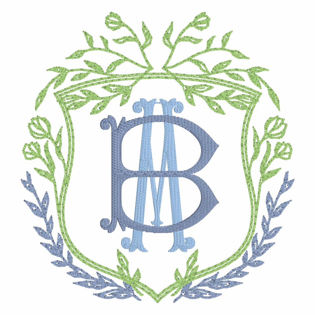 Vintage Floral Crest Monogram Frame Embroidery Design (4 Inch, 10 ...