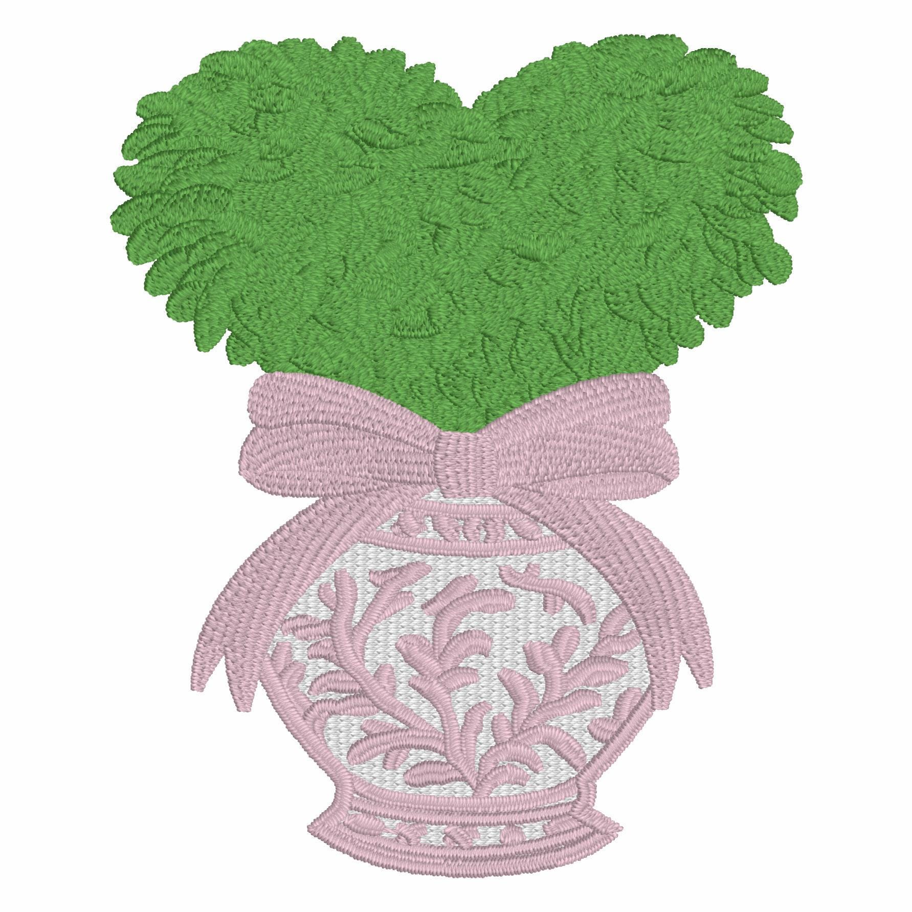 Heart Topiary Embroidery Design: Chinoiserie Ginger Jar, Bow (digital ...