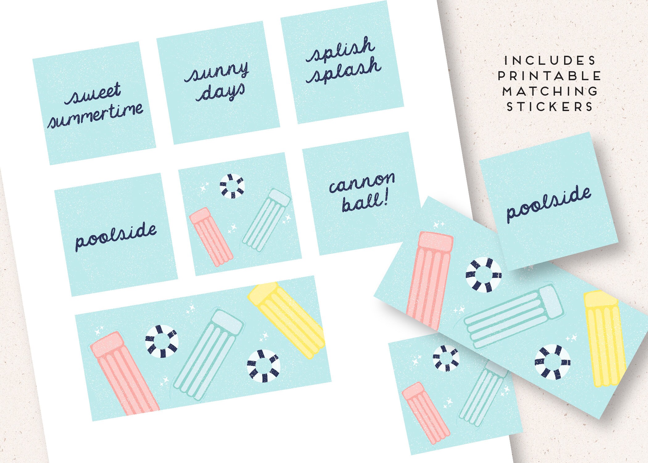 Download Print pool Party Card and Label Set | Etsy