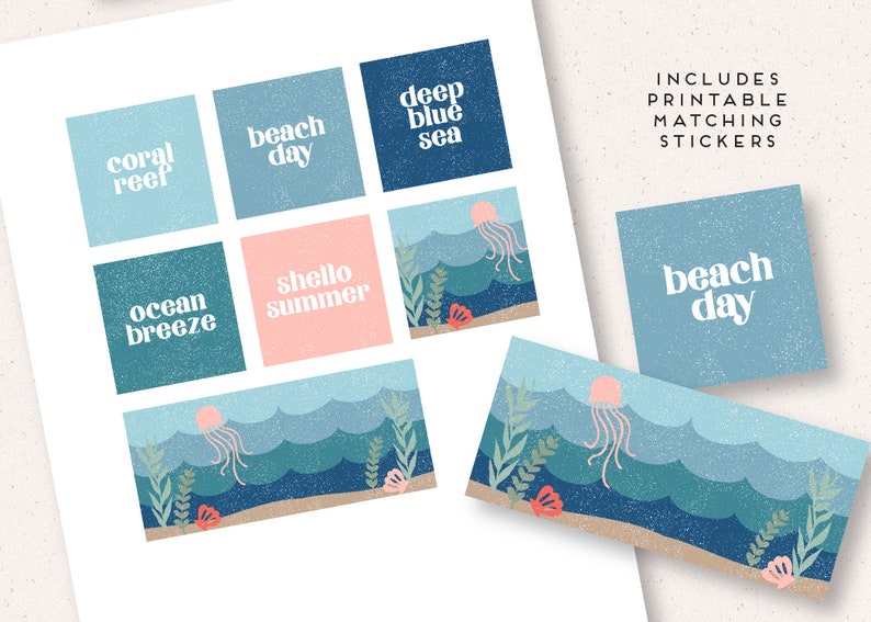 Download Print ocean Waves Card and Label Set | Etsy