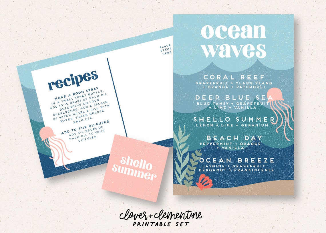 Download Print ocean Waves Card and Label Set | Etsy
