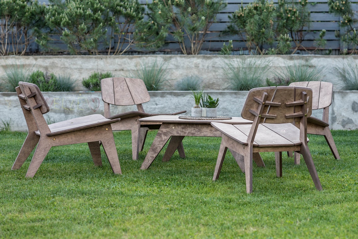 Set of Four Lounge Chairs and Table / Coffee Table Set / - Etsy