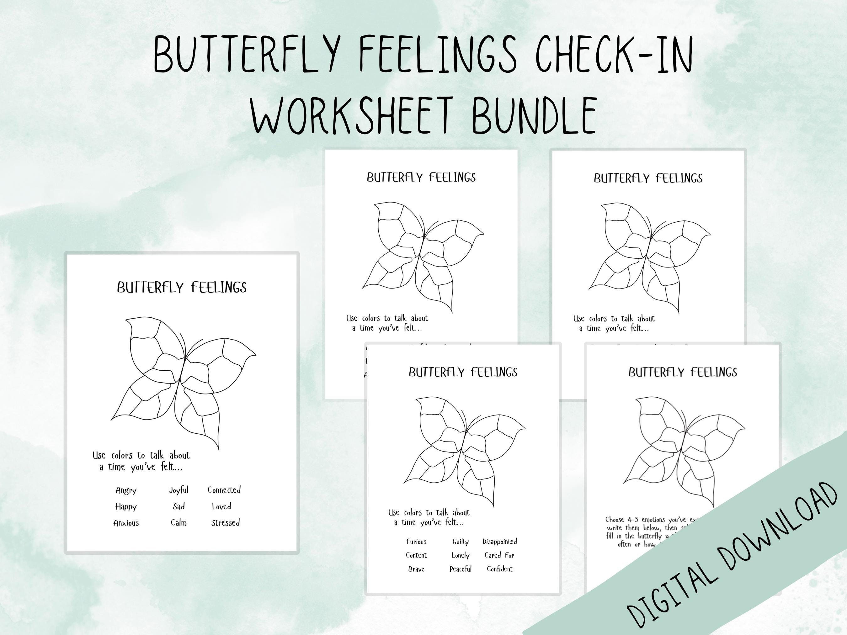 Butterfly Feelings Check-in Worksheet: Kids Mental Health (digital ...