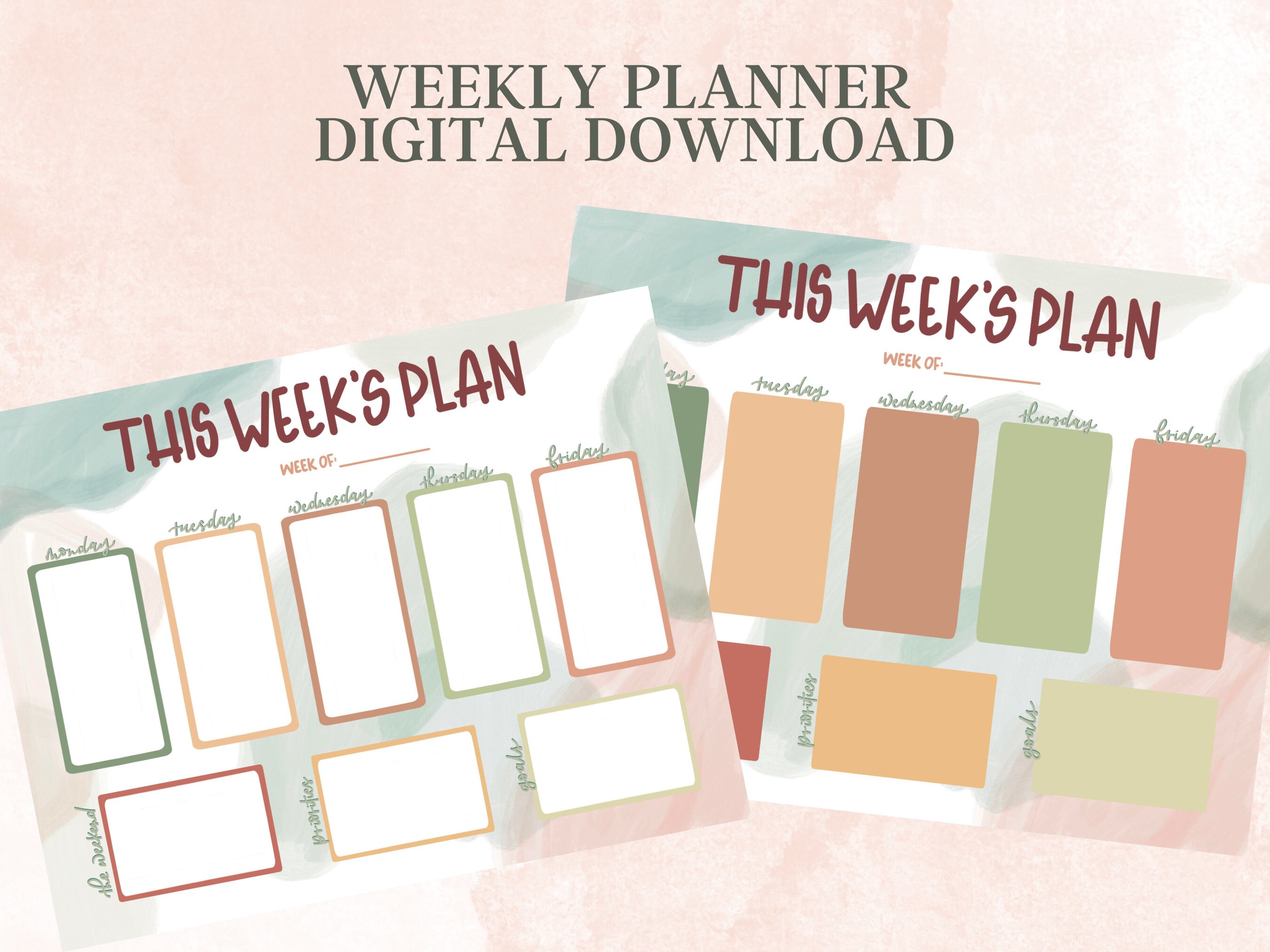 Weekly Planner Printable, Undated Weekly Schedule Digital Download ...
