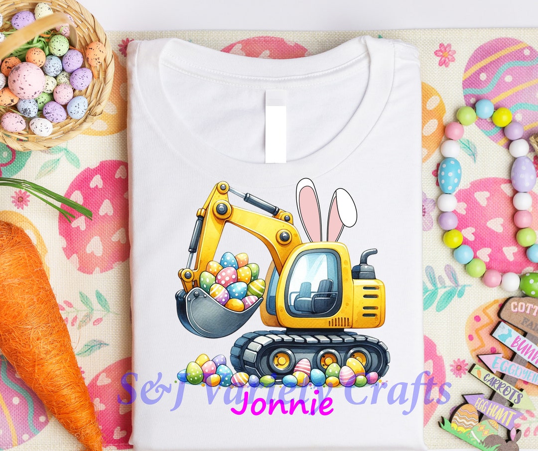 Easter Excavator With Bunny Ears and Eggs Shirt, Construction Theme ...