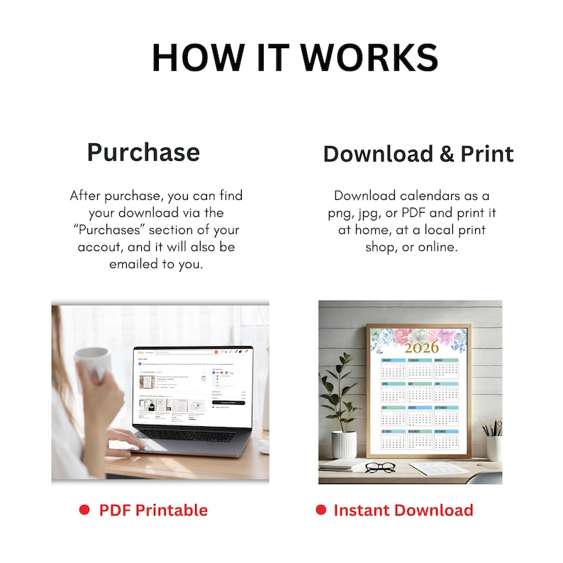 2026 Floral Calendar Printable | Year At-a-glance (PDF Download) - Etsy