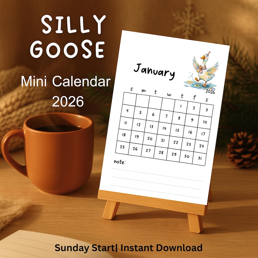 Silly Goose Mini Calendar 2026 | Goose Art Printable | Funny Animal ...