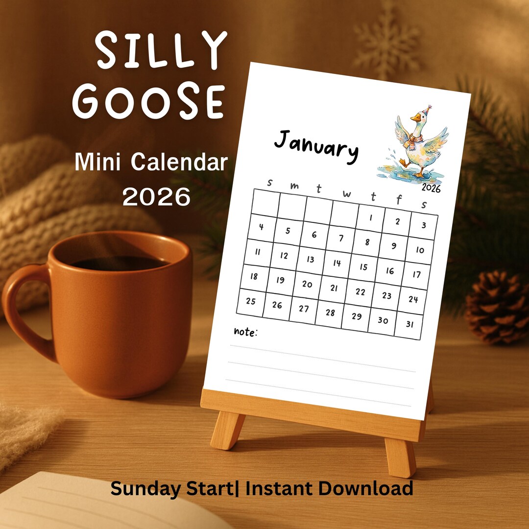 Silly Goose 2026 Mini Calendar | Watercolor Animal Art (digital ...