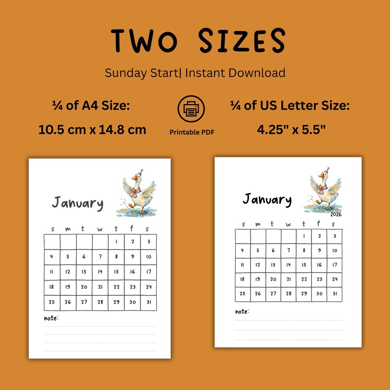 Silly Goose Mini Calendar 2026 | Goose Art Printable | Funny Animal ...