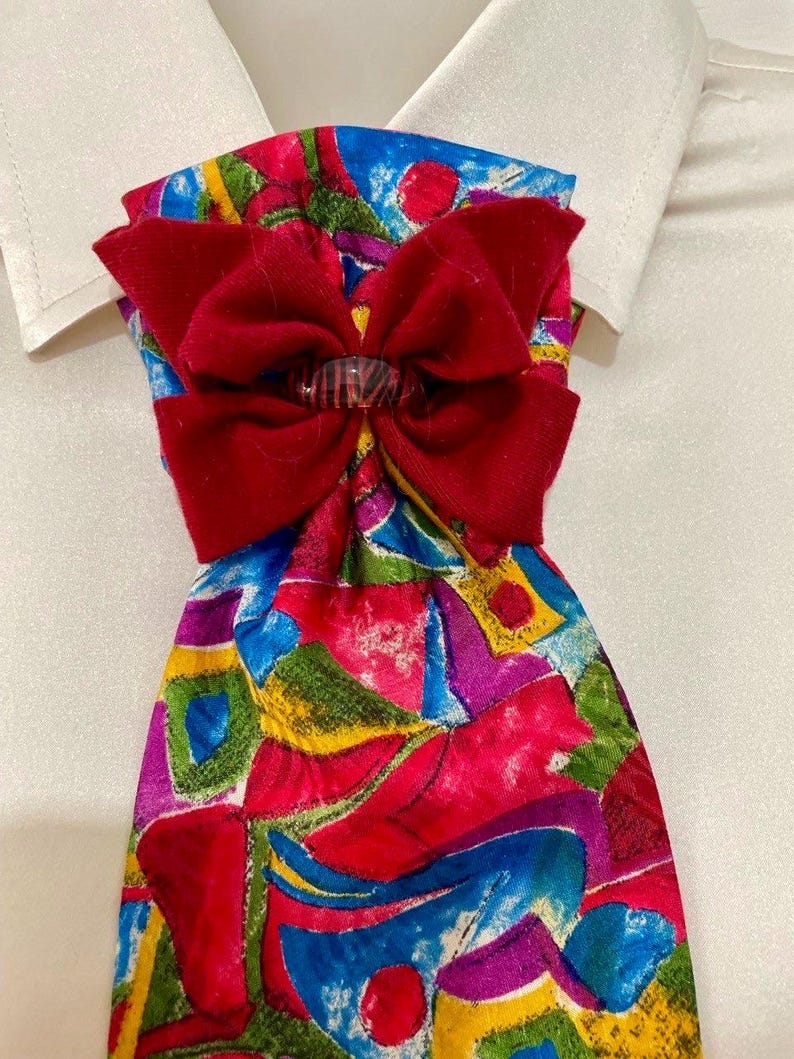 Colorful Silk Statement Tie Necklace – Handmade Art Cravat With Bow ...