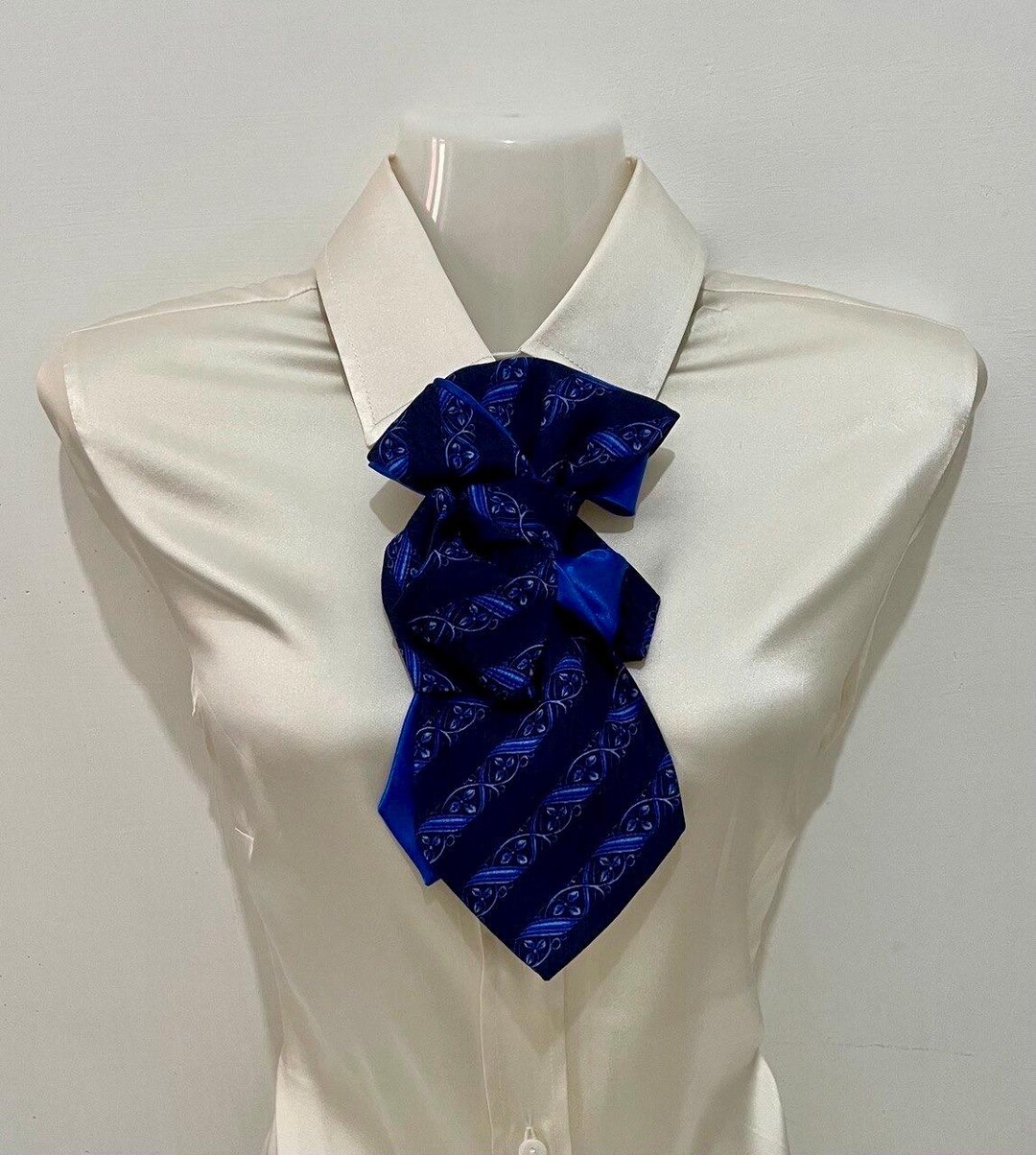 Royal Blue Sculptural Cravat Necklace – Handmade Silk Statement Tie ...