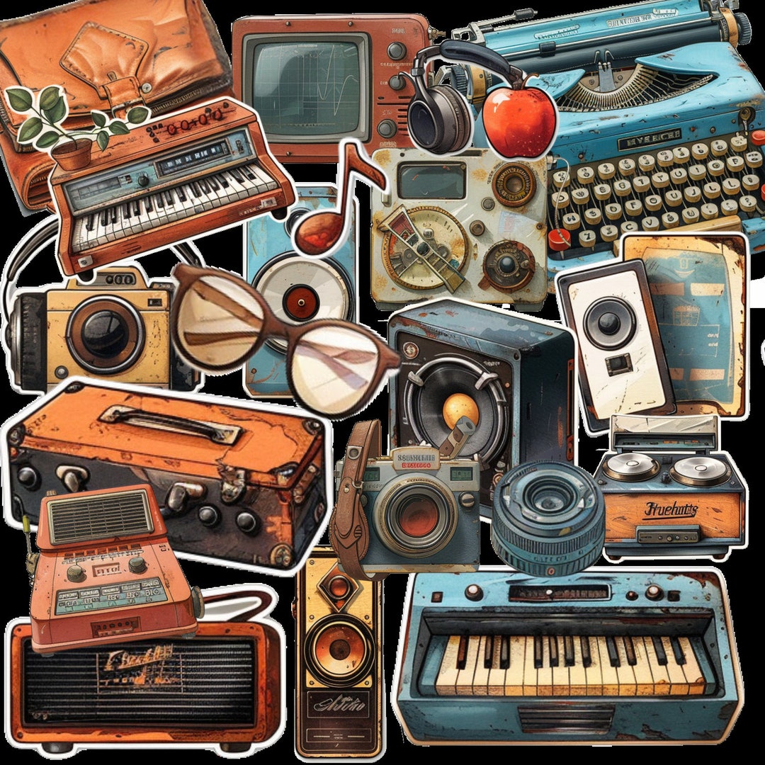 20 Individual Pre Cropped Transparent Retro Vintage Digital Stickers ...