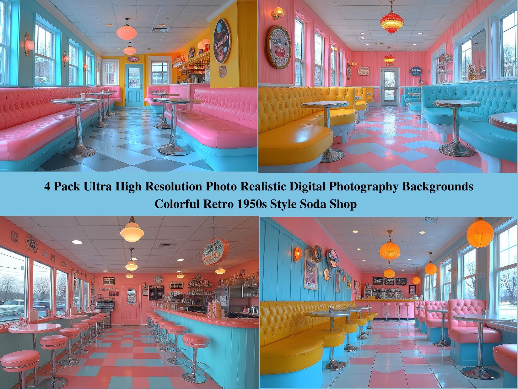 Digital Backgrounds 4 High Resolution Ultra Realistic Colorful 1950s ...