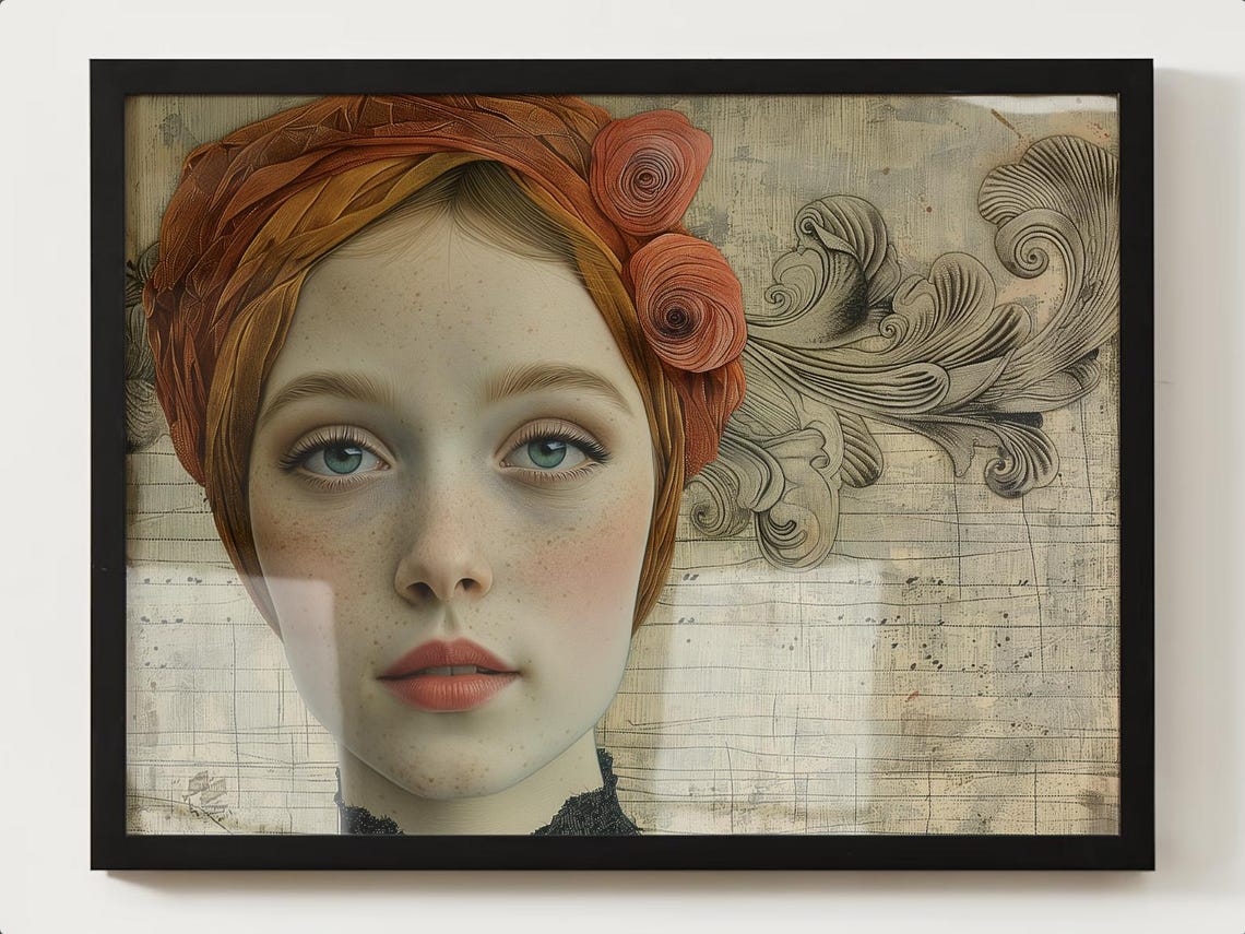 Vintage Red Hair Ginger Irish Girl With Freckles, Instant Download ...